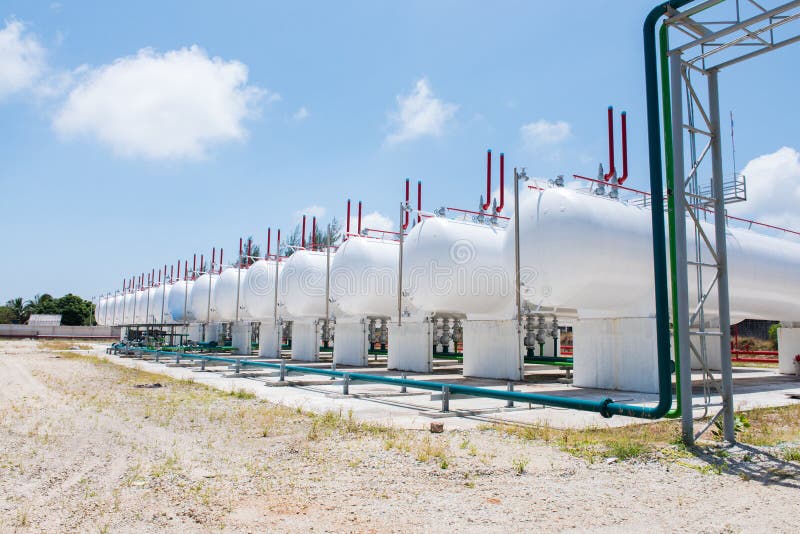 Storage of Gasoline in the Horizontal Tanks and Pipeline. Stock Image ...