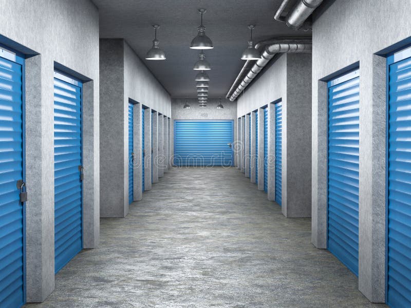 Storage Hall Interior With Locked Doors Stock Illustration ...