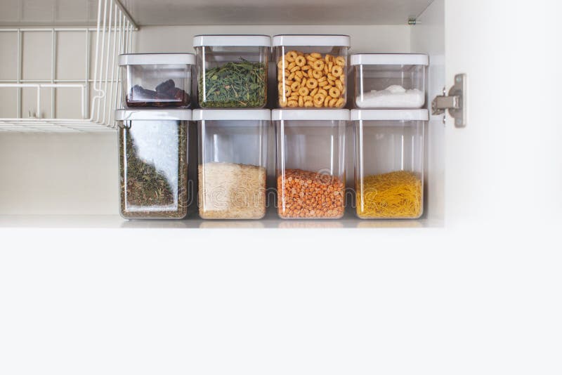 Storage Ideas in the Kitchen. White Box and Basket. Shelf Order System ...