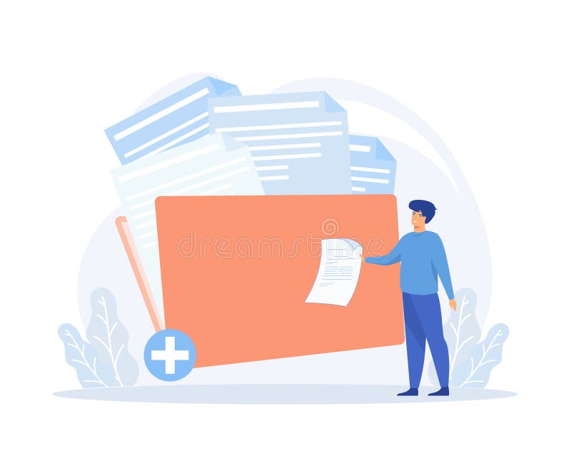 Storage and Indexing of Information. Businessman Adds File To Big ...