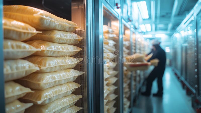 Storage in an Industrial Factory with Worker in Background Stock Image ...