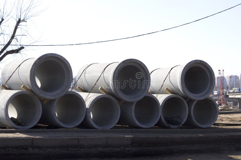 Storage of Large Diameter Concrete Pipes Stock Photo - Image of ...