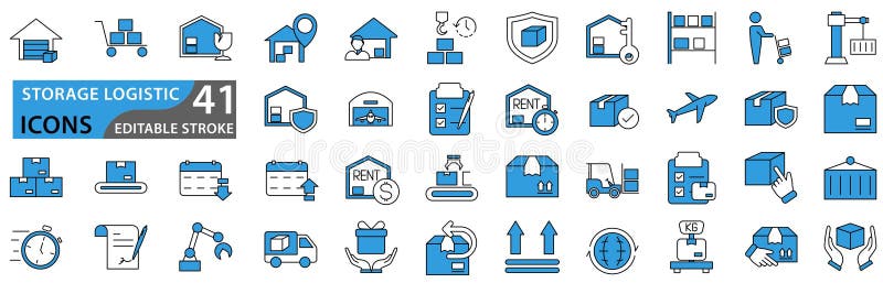 Storage and Logistic Blue Icon Set Stock Vector - Illustration of work ...