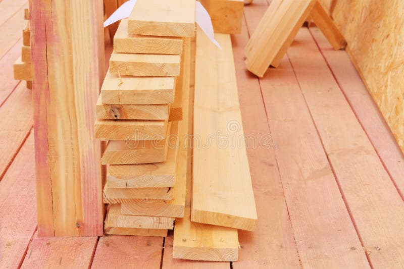 Storage of New Wooden Planks. Wooden Planks on Construction Site ...