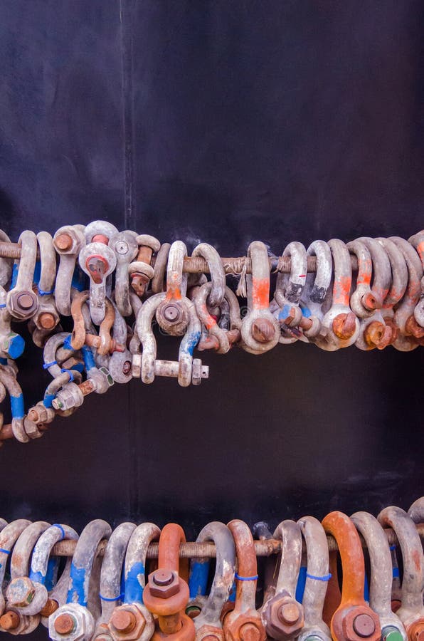 Storage of Old Rusty Shackles. Metallic Connectors for Chains an Stock ...