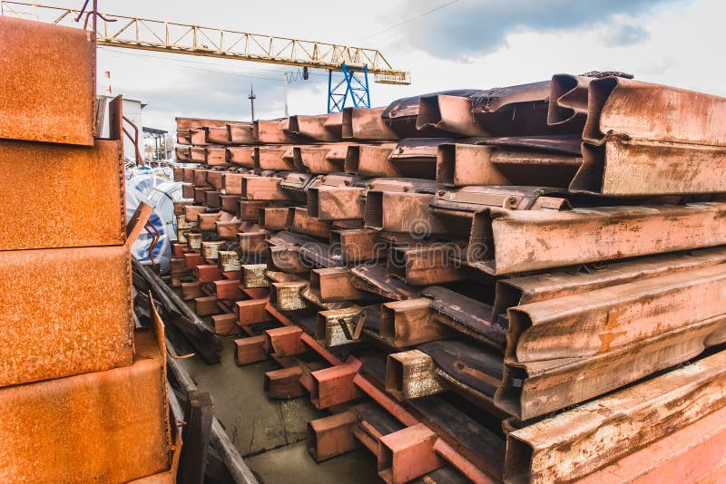 Storage in an Open Warehouse of Old Rusty Metal Materials or Structures ...