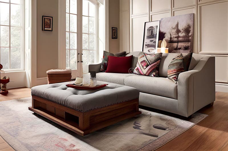 Storage Ottoman Provides Seating and Hidden Storage Space Stock ...