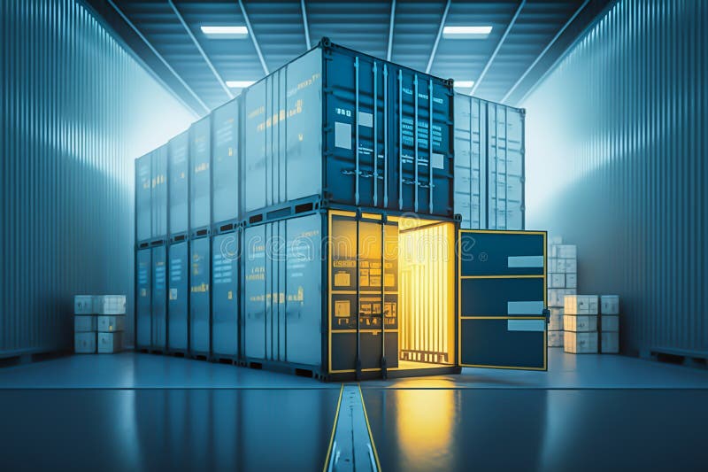 Storage of Packages and Container Storage, in a Warehouse, Illustration ...