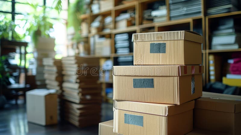 A Storage Packing Area with Stacked Cardboard Boxes Moving Storage ...