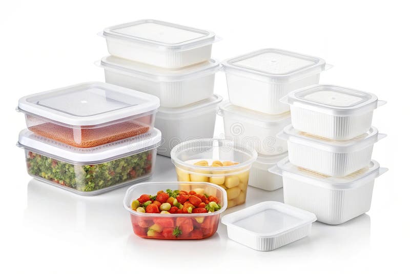 Storage Plastic Food Containers Over White Stock Image - Image of ...