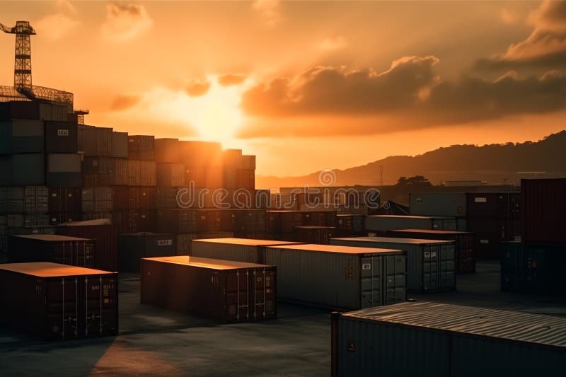 Storage at Port with Containers at Sunset. Generative AI Stock ...