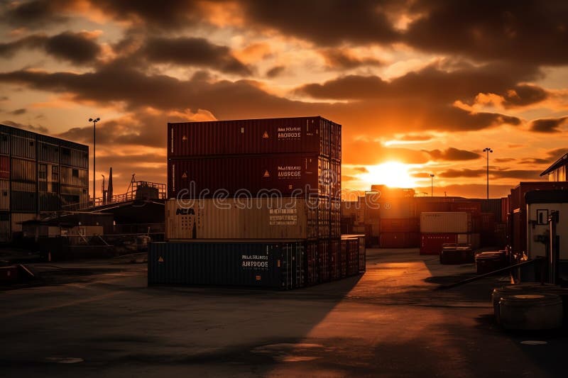 Storage at Port with Containers at Sunset. Generative AI Stock ...