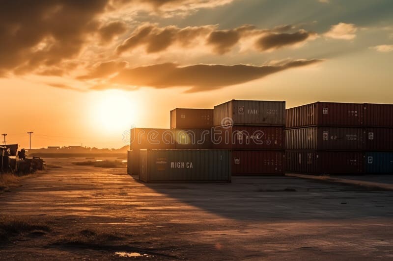 Storage at Port with Containers at Sunset. Generative AI Stock ...