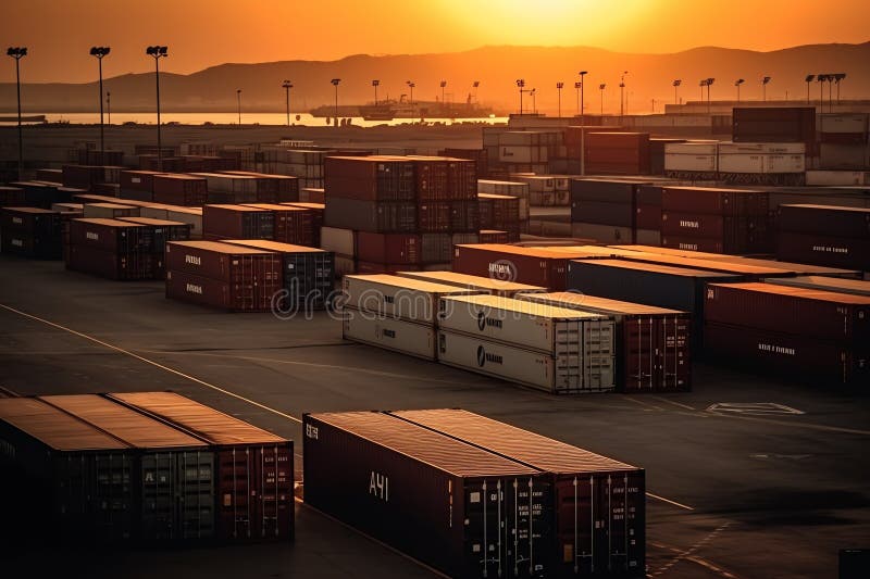 Storage at Port with Containers at Sunset. Generative AI Stock ...