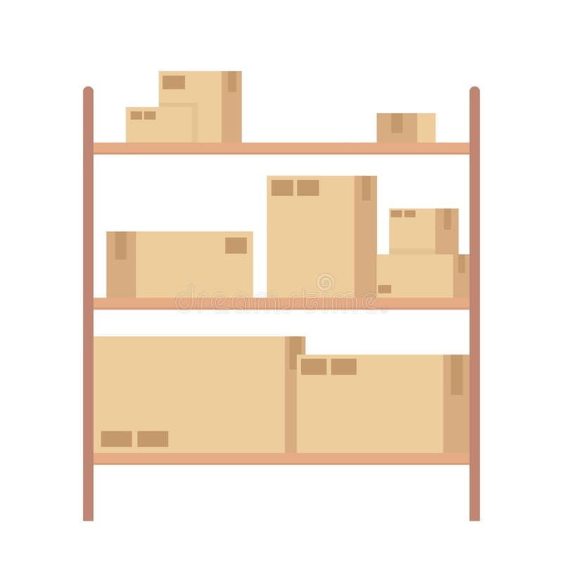 Storage Rack with Shipping Cardboard Boxes Semi Flat Color Vector ...