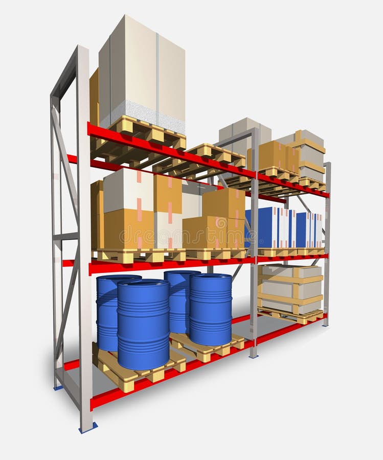 Storage Racks and Pallets with Various Products. Stock Illustration ...
