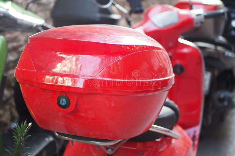 Storage Red Box on Back of Motorcycle. Stock Photo - Image of baggage ...