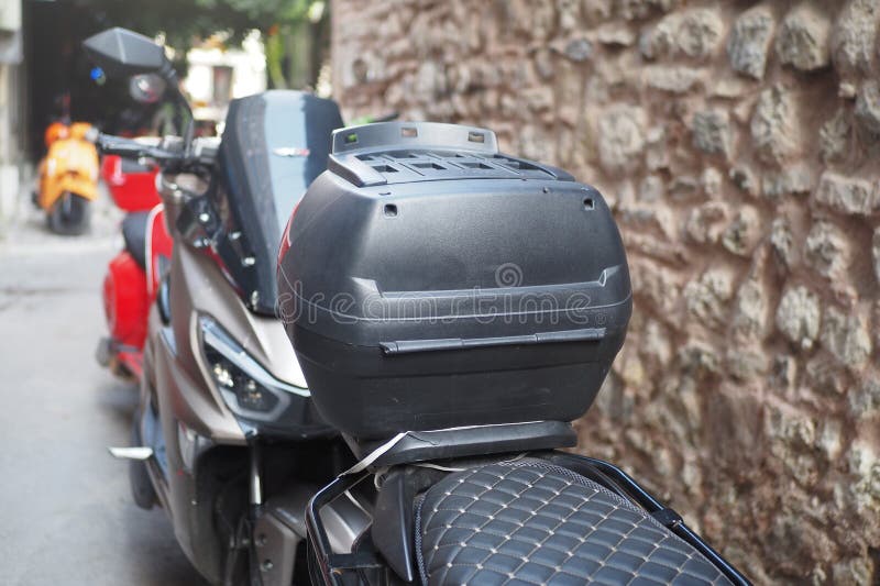 Storage Red Box on Back of Motorcycle. Stock Image - Image of ...