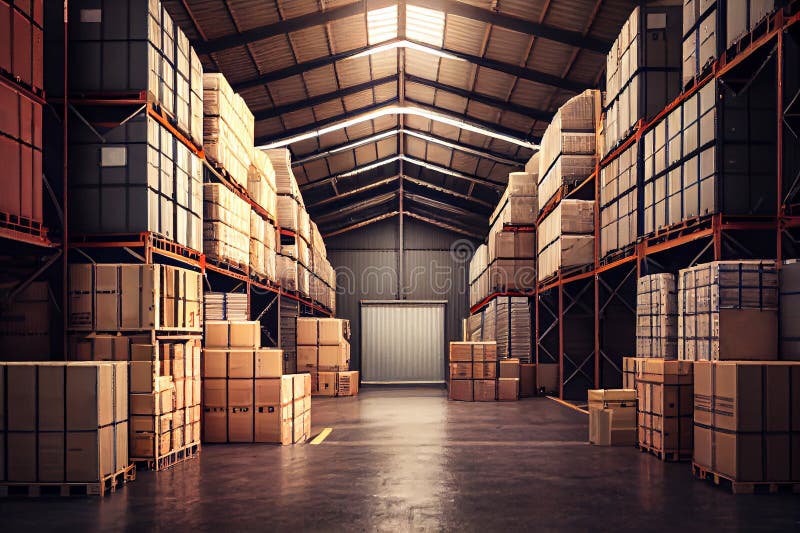 Storage Room with Boxes Illustration Generative AI Stock Image - Image ...
