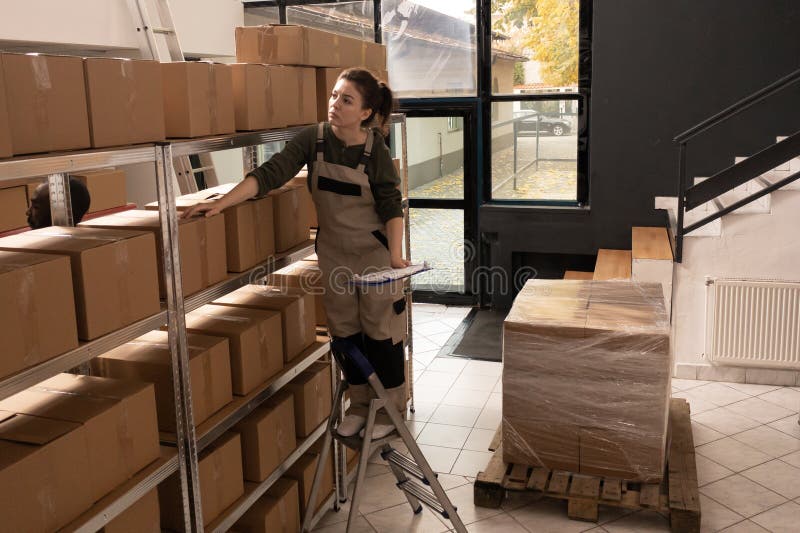 Storage Room Employee Checking Cardboard Boxes Barcode Stock Image ...