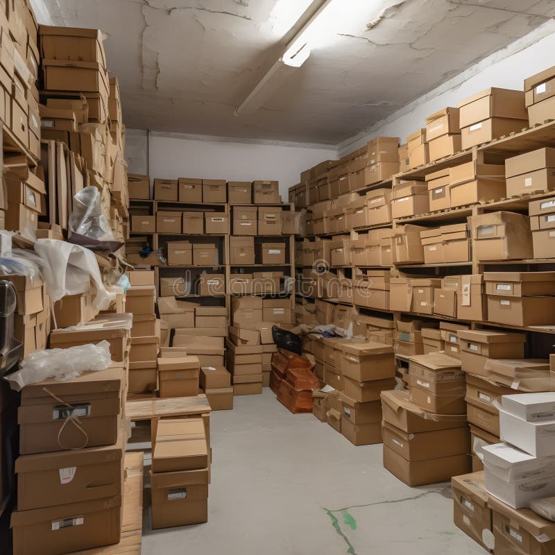 A Storage Room Full of Various Sizes and Colors of Cardbo Created with ...