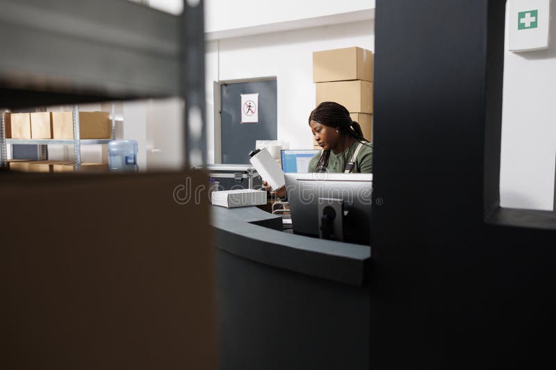 Storage Room Supervisor Analyzing Goods Logistics Stock Image - Image ...