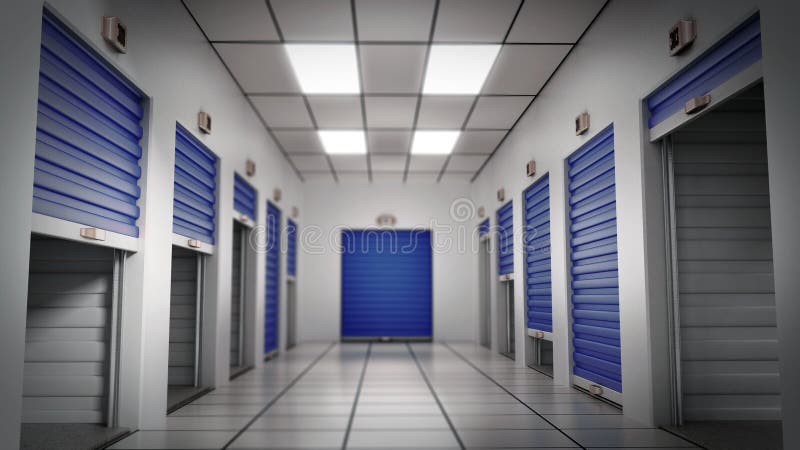 Storage Rooms with Open, Closed and Half Open Doors. 3D Illustration ...