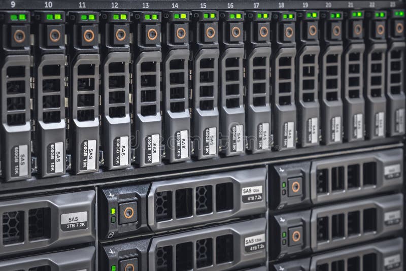 Storage Server with Many HDD Disks Inside Rack in Server Room Stock ...