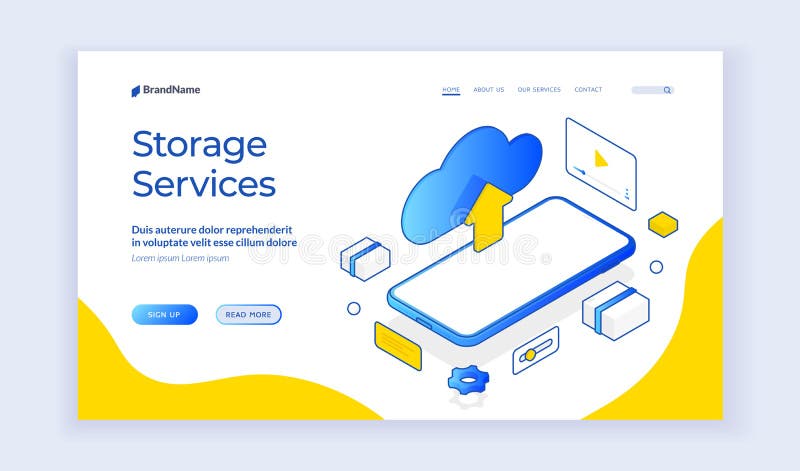 Storage Services. Isometric Vector Web Template. Digital Service or App ...