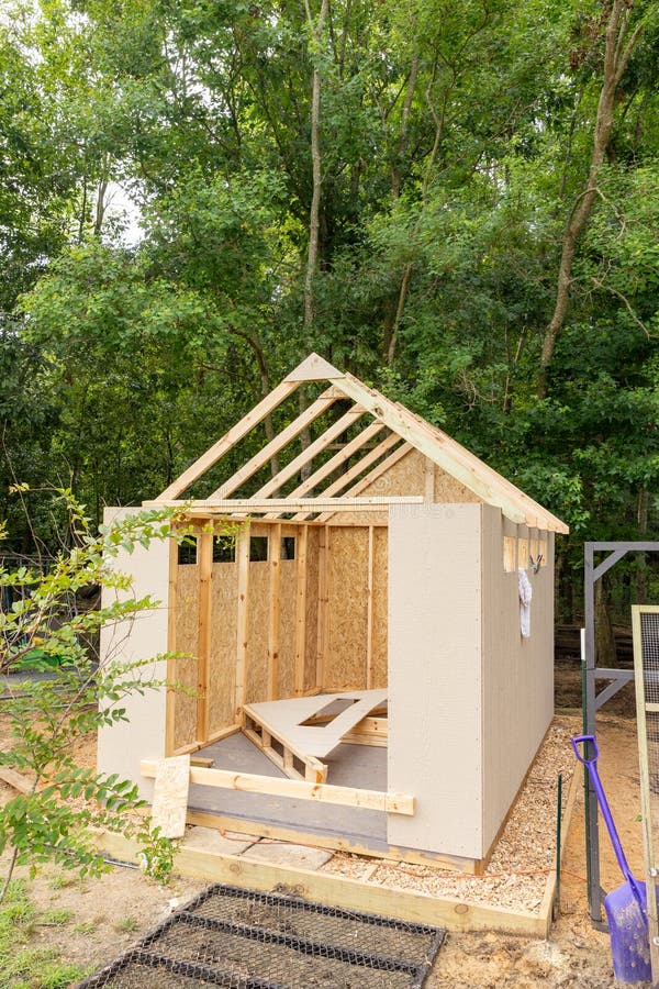 Storage Shed Being Built in Back Yard Stock Image - Image of installing ...