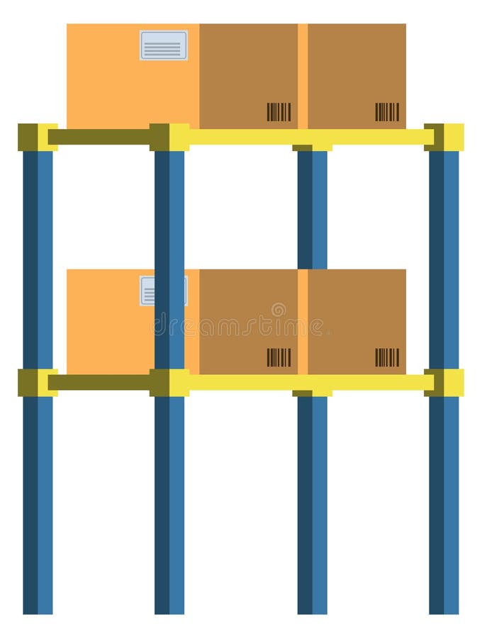 Storage Shelves with Cardboard Boxes. Cartoon Cargo Warehouse Stock ...