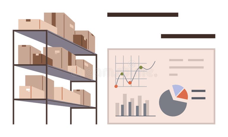 Warehouse Shelving with Boxes and Analytical Business Chart for ...