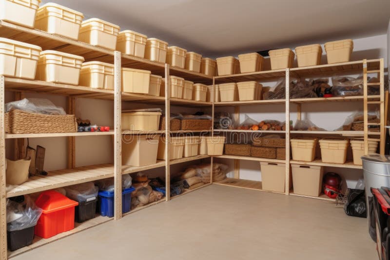 Storage Space, with a Variety of Boxes and Bins for Storing Items Stock ...