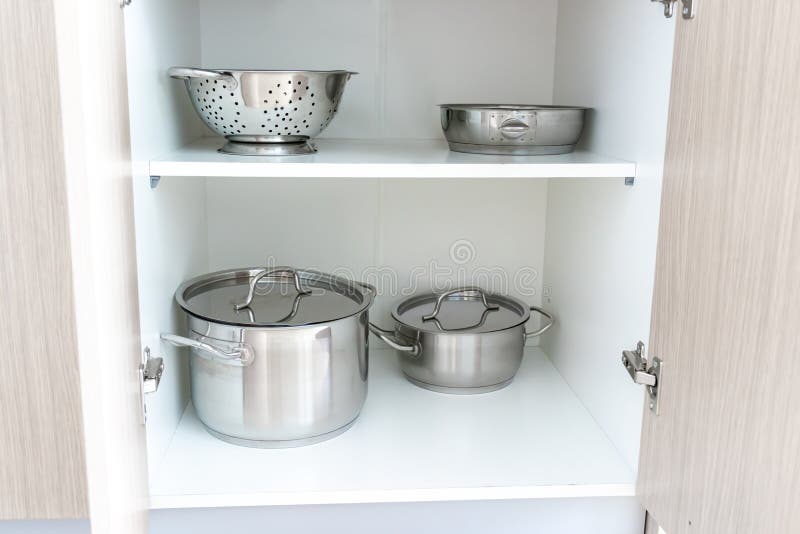 Storage of Steel Metal Pans and Other Kitchenware, Cookware Utensils in ...