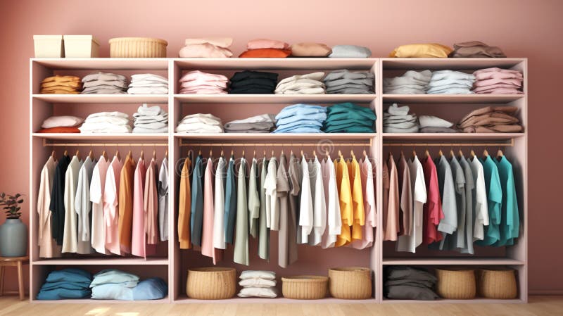 Storage Systems for Clothes, Pastel Colors. Stock Photo - Image of ...