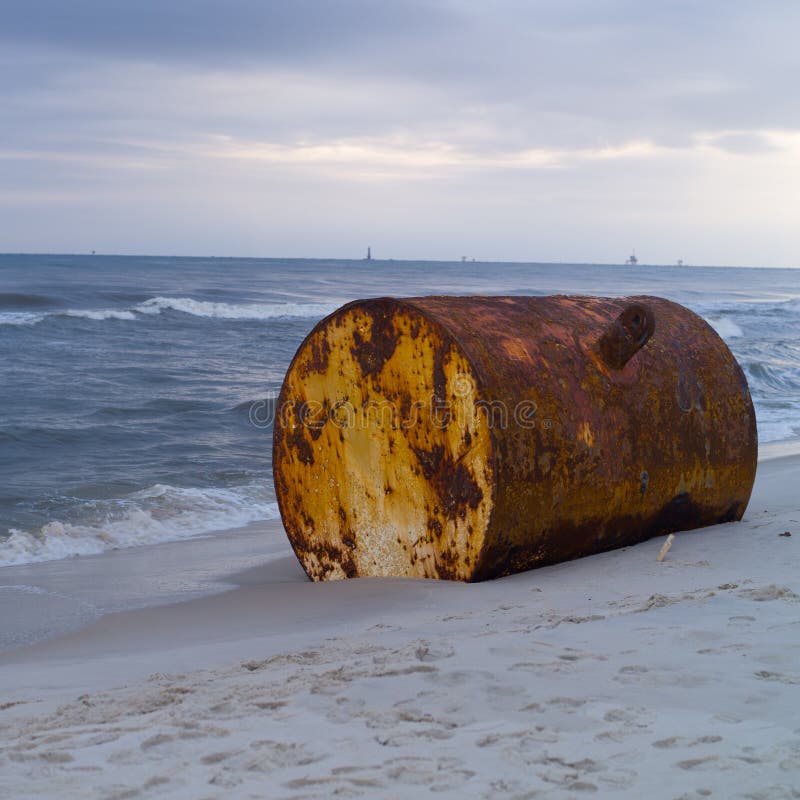 Storage Tank on Beach stock image. Image of ocean, waves - 90126407