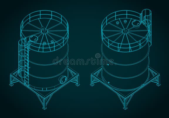 Storage Tank Isometric Blueprints Stock Vector - Illustration of vector ...