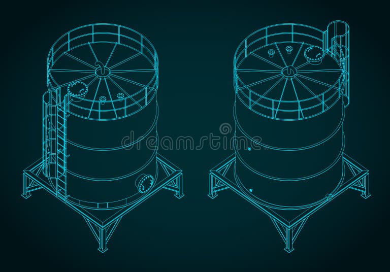 Storage Tank Isometric Blueprints Stock Vector - Illustration of vector ...