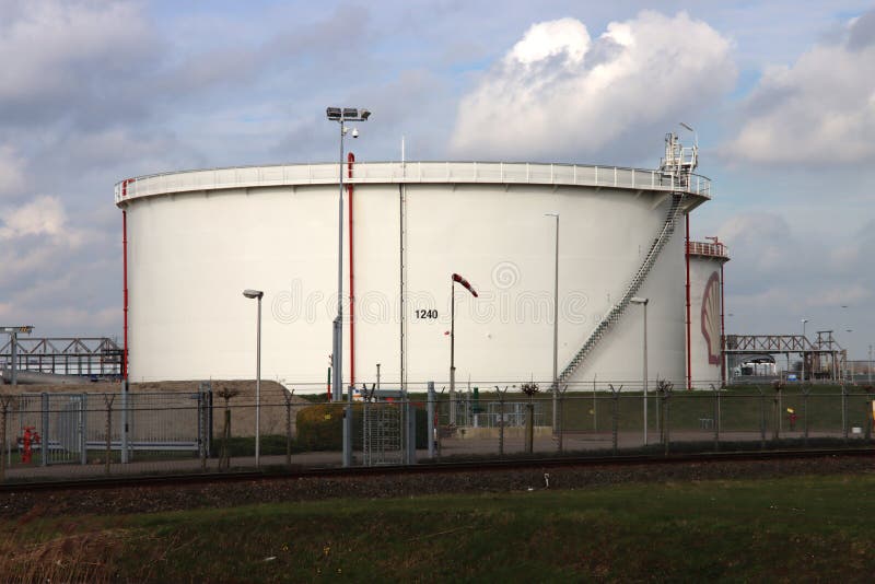 Storage Tank with Shell Logo on the Refinery of Shell at Pernis ...