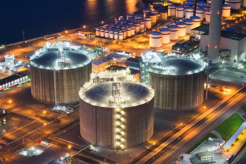 Storage tanks at night stock photo. Image of tanks, storage - 53503912
