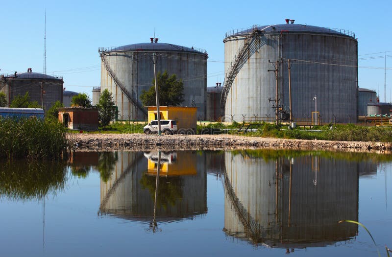 Oil Refinery Tanks stock photo. Image of energy, crude - 30146864