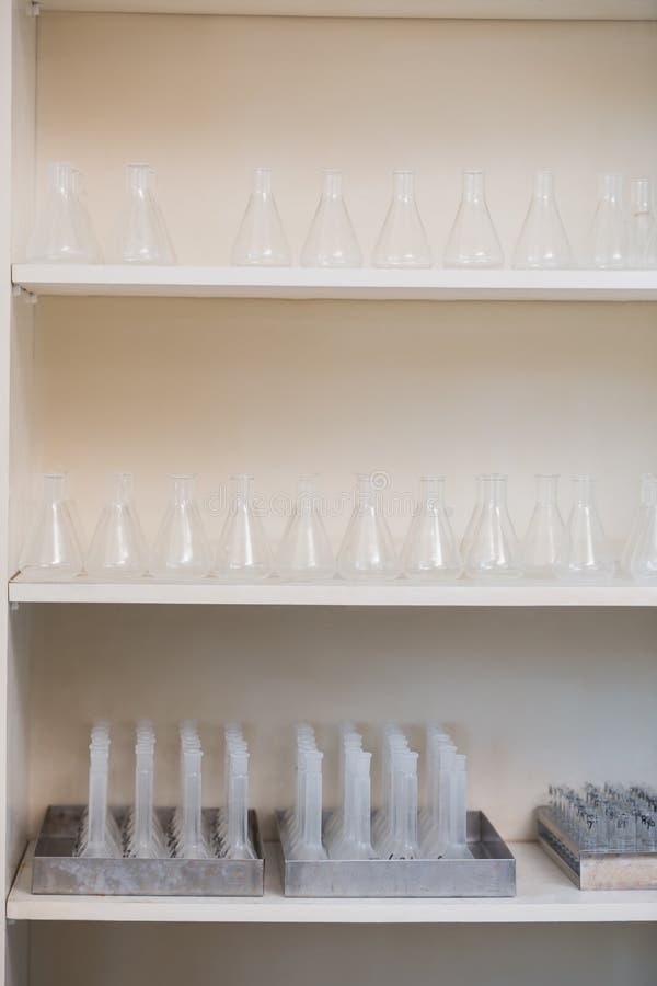 Storage Unit with Test Tubes and Beakers Stock Image - Image of shelf ...