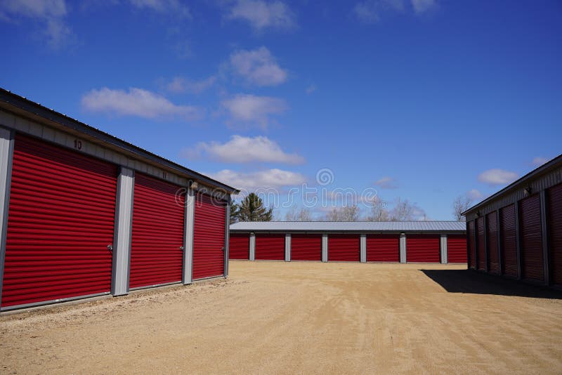 Red Door Storage Units Being Used by the Community Stock Image - Image ...