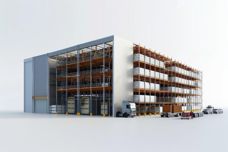 Storage Warehouse Building on White. 3D Illustration. Stock ...