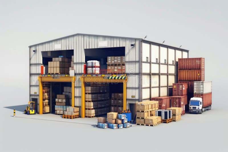 Storage Warehouse Building on White. 3D Illustration. Stock ...