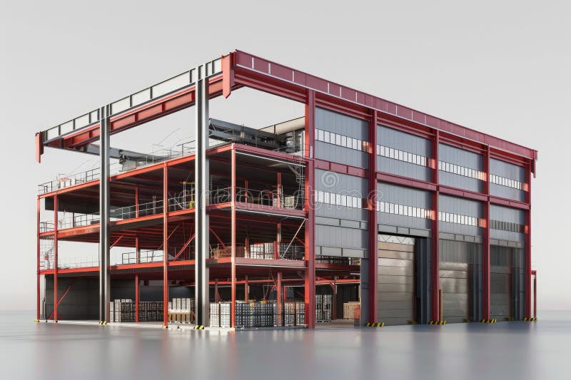 Storage Warehouse Building on White. 3D Illustration. Stock ...