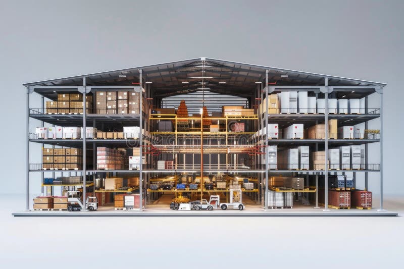 Storage Warehouse Building on White. 3D Illustration. Stock ...