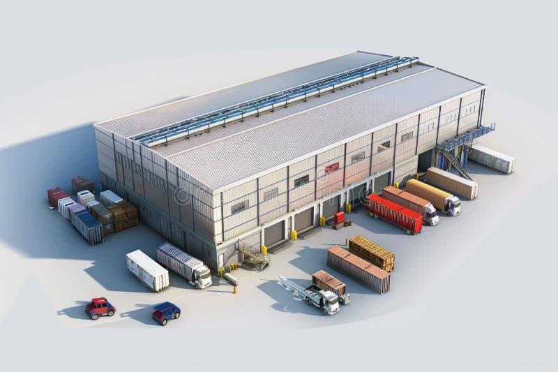 Storage Warehouse Building on White. 3D Illustration. Stock ...