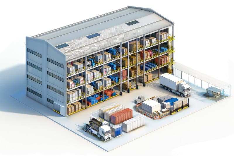 Storage Warehouse Building on White. 3D Illustration. Stock ...