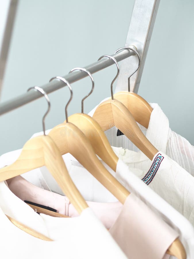 Storage of White and Light Items on the Shoulders of Hangers Stock ...
